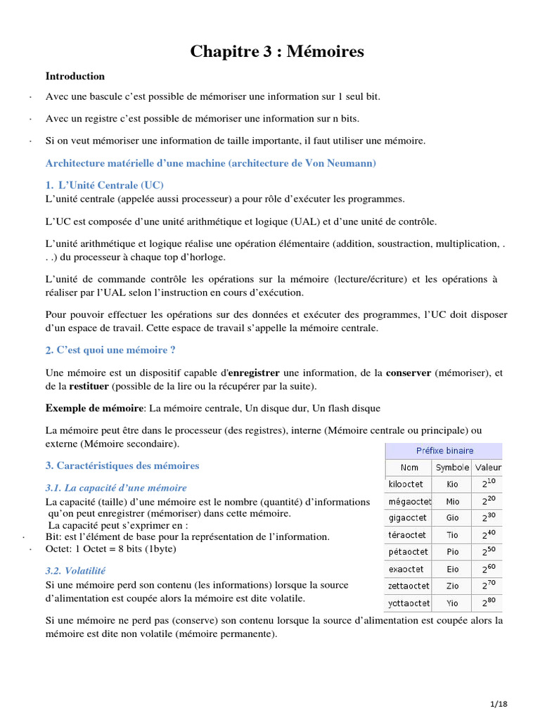 Chapitre 3 Memoires-1 | PDF | Cache (Informatique) | Mémoire vive
