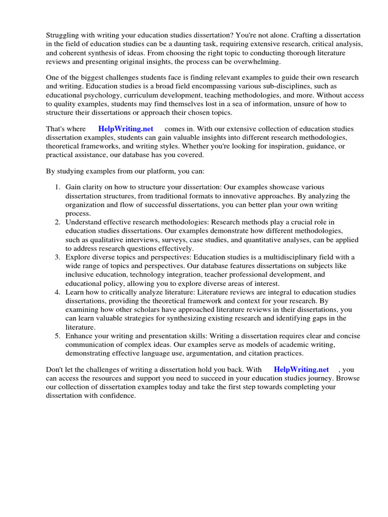 Education Studies Dissertation Examples | PDF | Thesis | Methodology