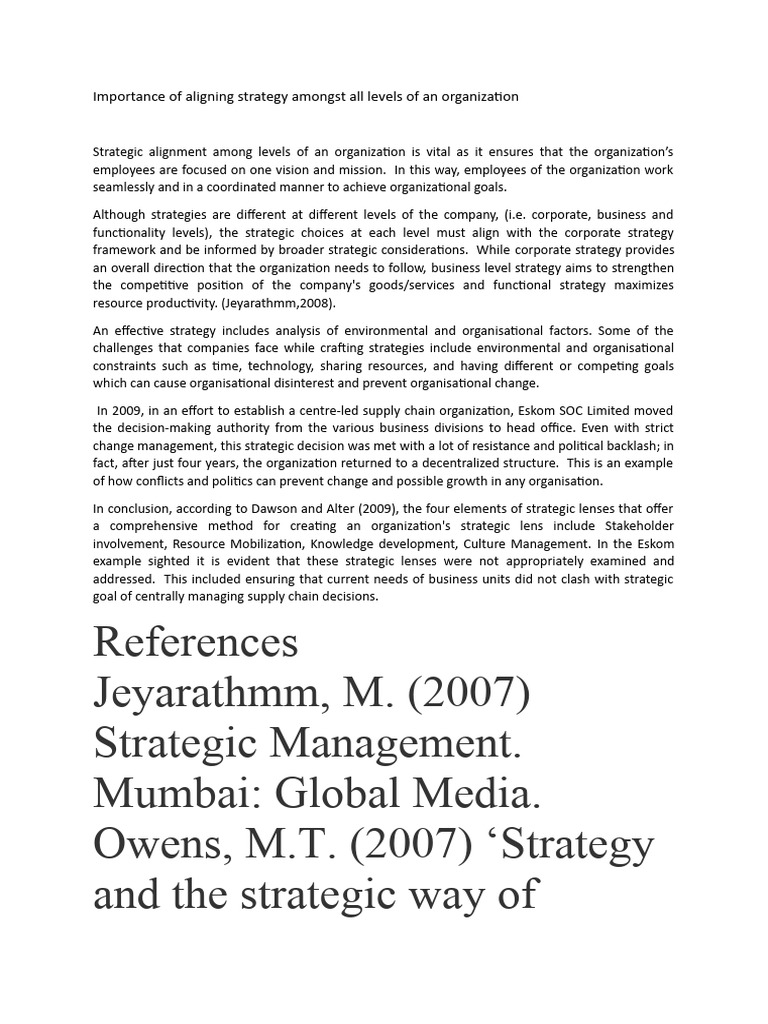 Week 1 Task 2 Strategic Lenses and Alignment of Strategy in All Levels ...