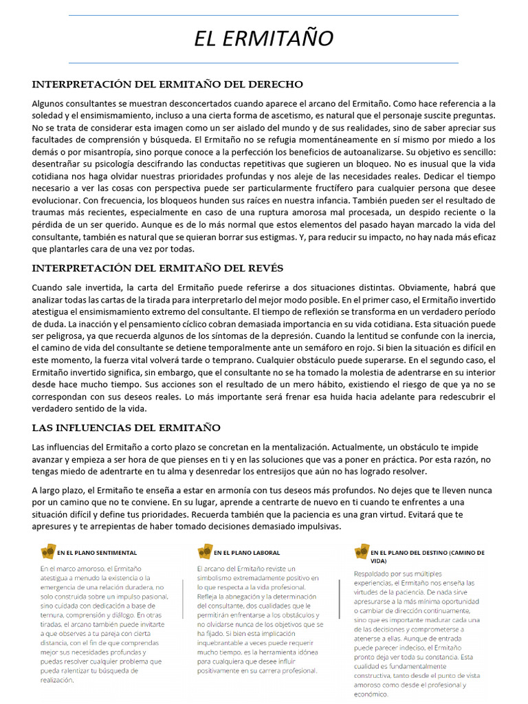 Interpretación del Ermitaño en Tarot | PDF | Ermitaño | Sicología
