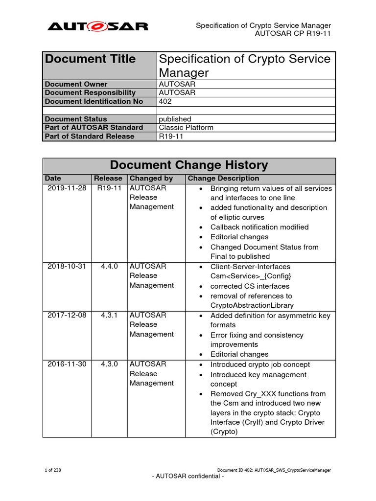 AUTOSAR SWS CryptoServiceManager | PDF | Cryptography | Key (Cryptography)
