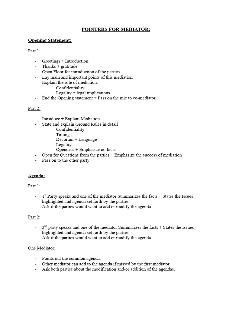 Pointers For Mediatior | PDF | Mediation