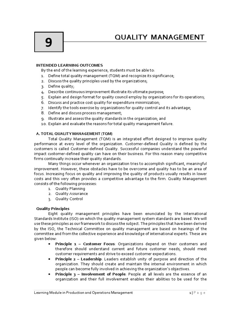 CHAPTER-9-QUALITY-MANAGEMENT | PDF | Quality Management | Iso 9000