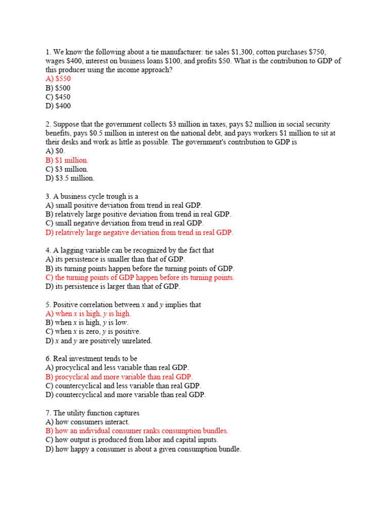 HW1 - MC Answer Key | PDF | Consumption (Economics) | Gross Domestic ...