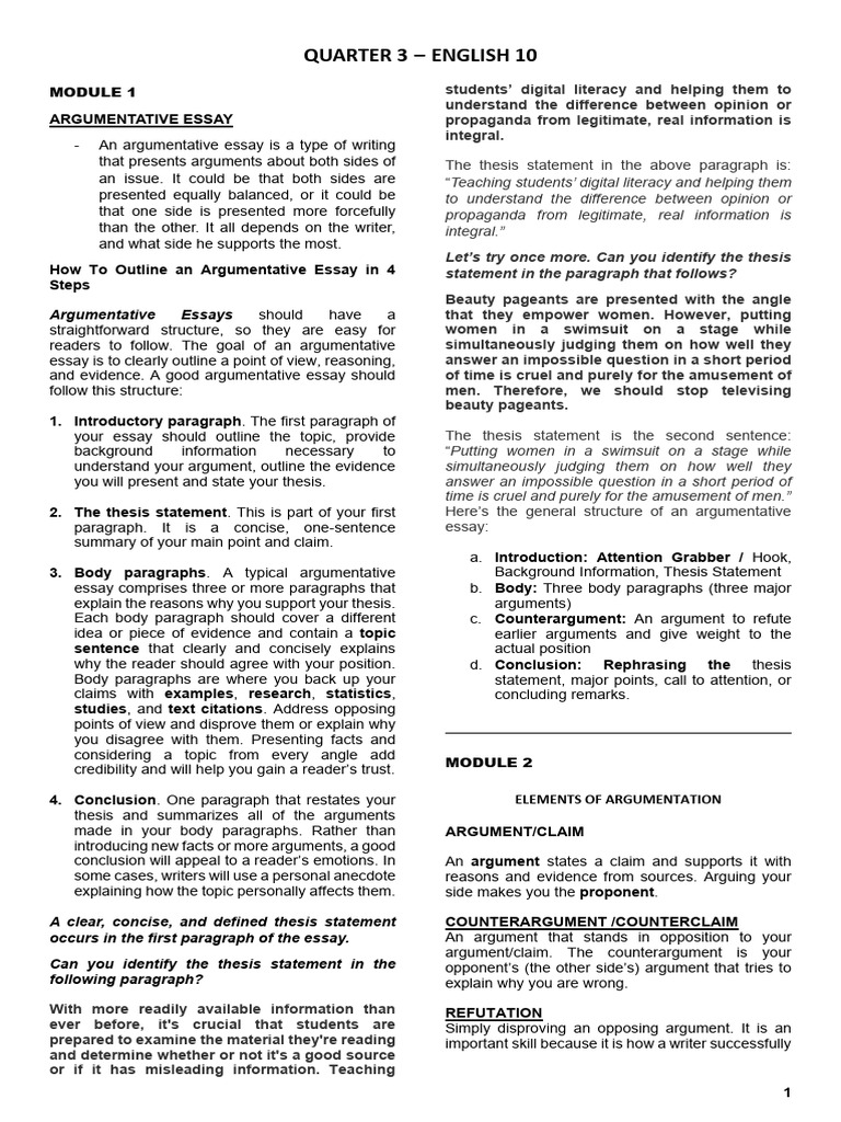 Grade-10-Q3-NOTES | PDF | Essays | Argument