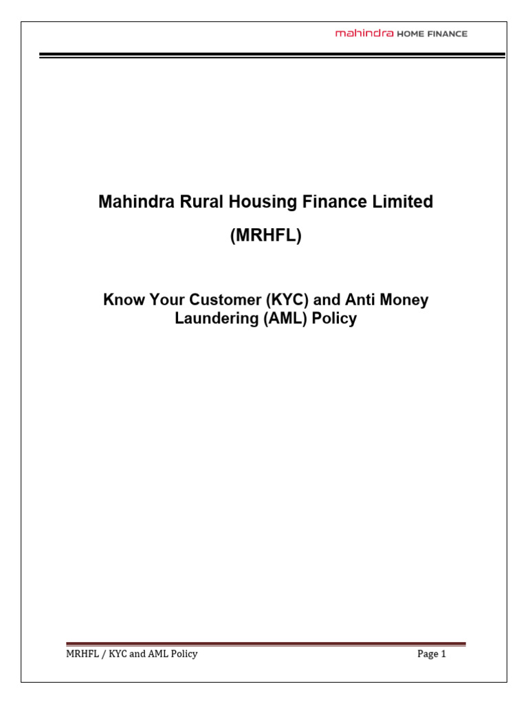 Revised - MRHFL KYC and AML Policy | PDF | Regulatory Compliance | Banks