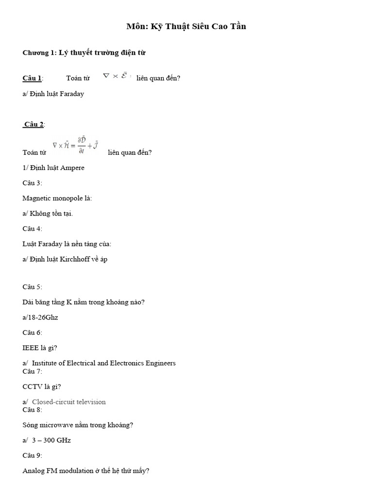 Ôn tập trắc nghiệm siêu cao tần - TDTU | PDF