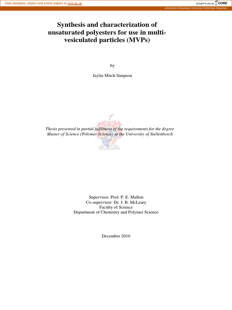 Synthesis and Characterization of Unsaturated Polyesters For Use in Multi-Vesiculated Particles ...
