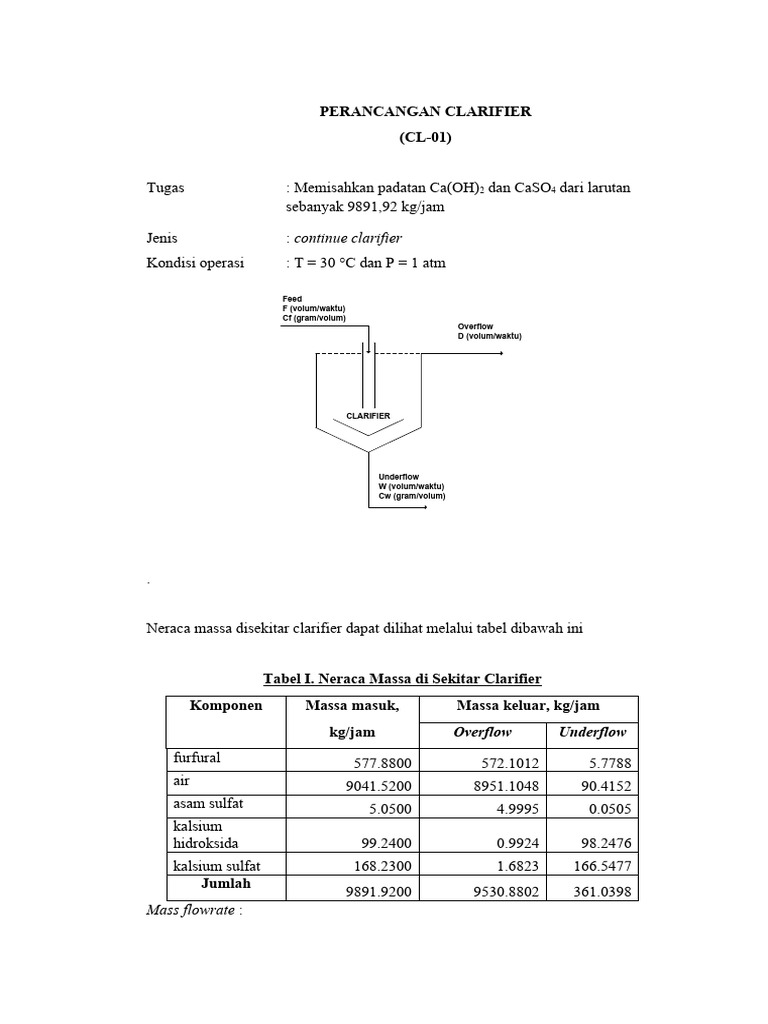 Desain Clarifier untuk Pemisahan Ca(OH)2 dan CaSO4 | PDF