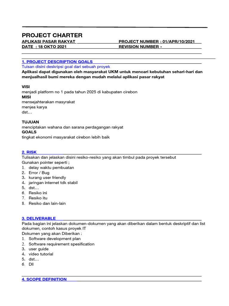 Contoh Project Charter | PDF | Komputer