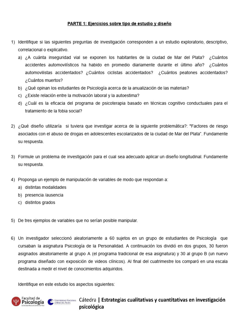 Ejercicios Sobre Tipos de Estudio y Diseños | PDF | Terapia de conducta ... Ejercicios Sobre Tipos de Estudio y Diseños | PDF | Terapia de conducta ...