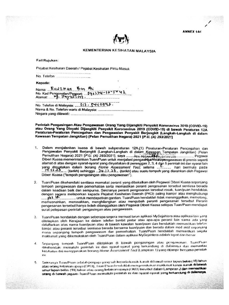 Surat Kuarantin | PDF