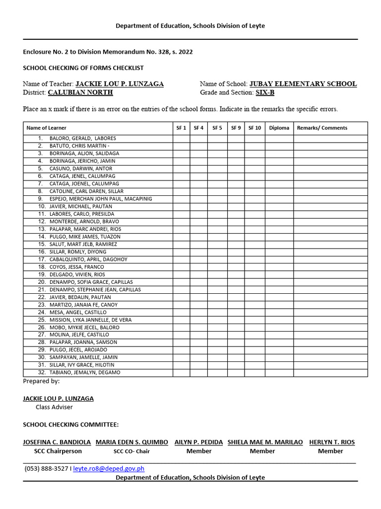 School Forms Error Checklist | PDF | Sports & Recreation | Travel