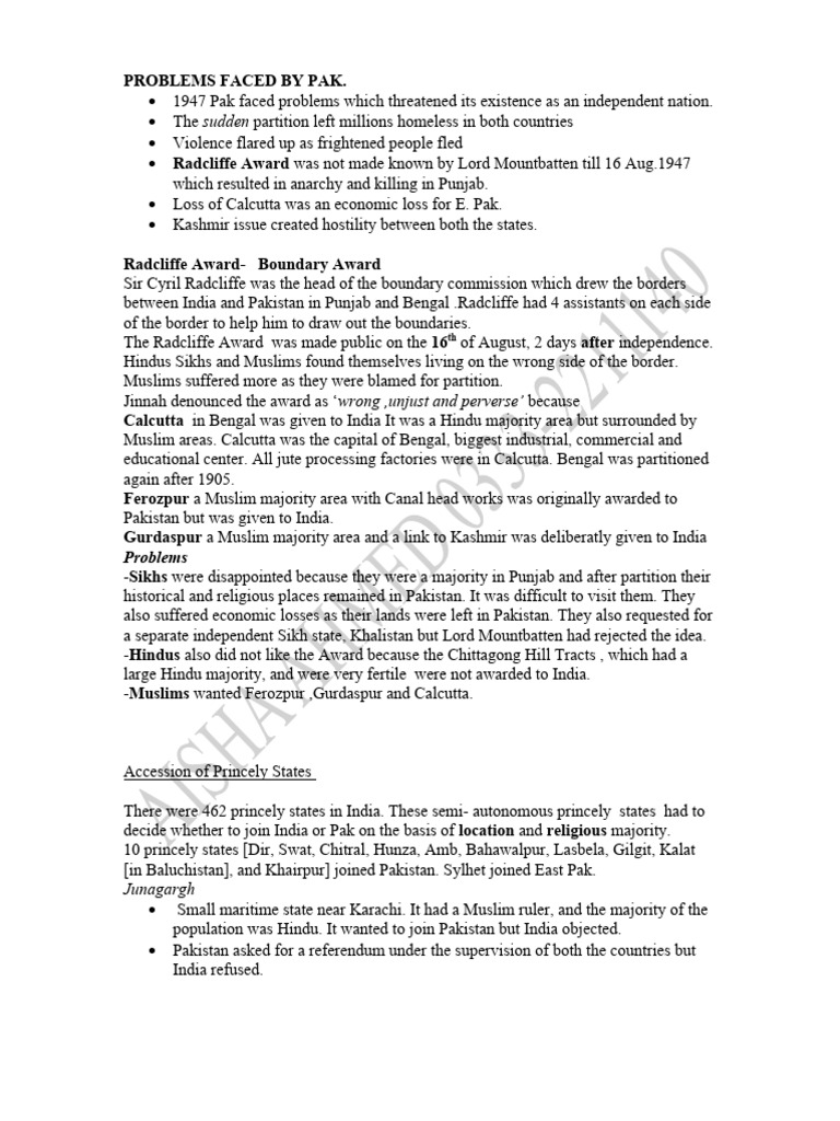 Problems Faced by Pakistan (1) | PDF | Partition Of India | Pakistan