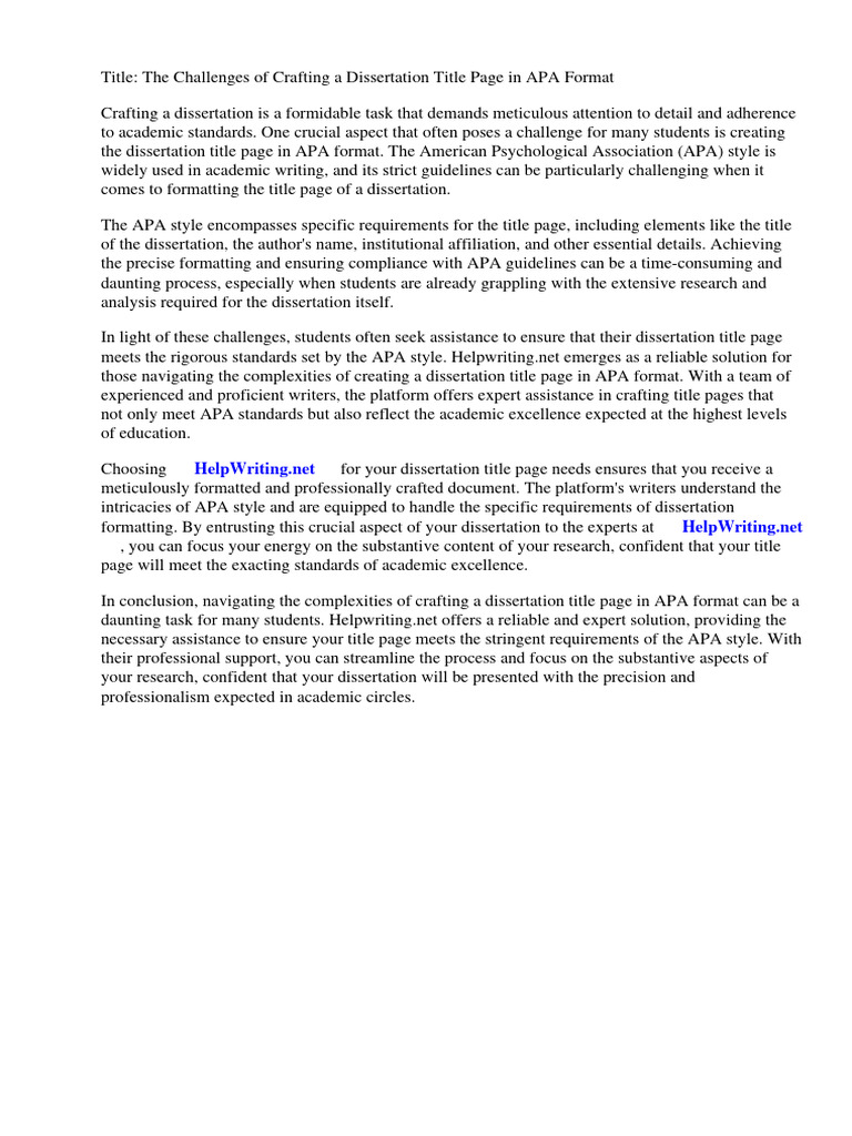 Dissertation Title Page Apa | PDF | Apa Style | Thesis