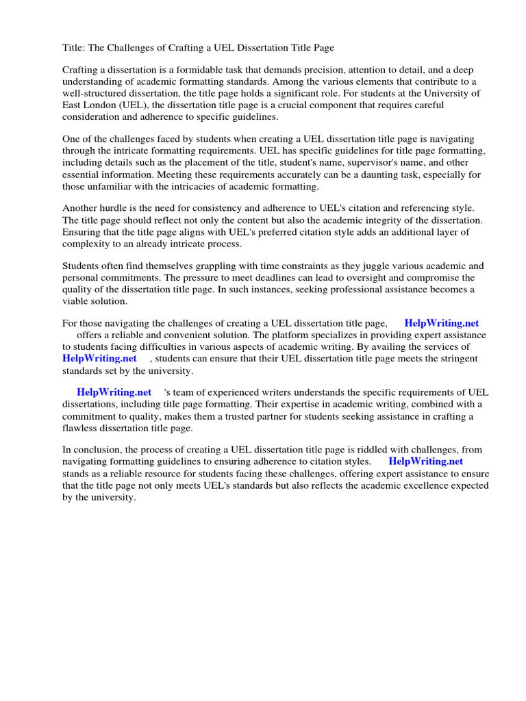 Uel Dissertation Title Page | PDF | Thesis