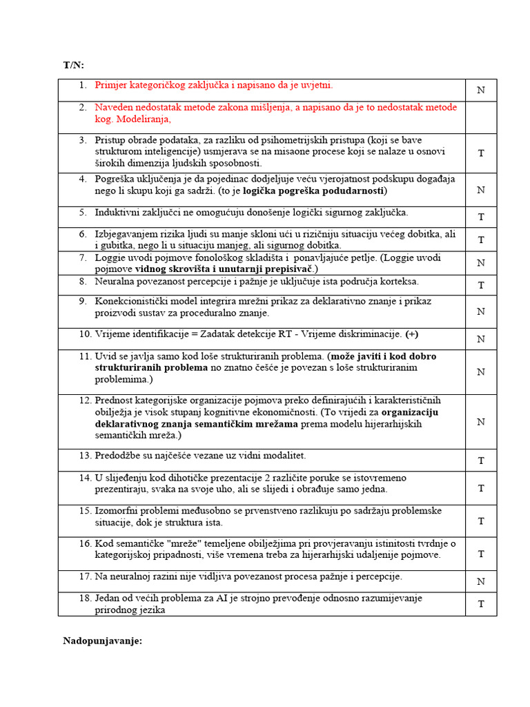 Kognitivna - Pitanja | PDF