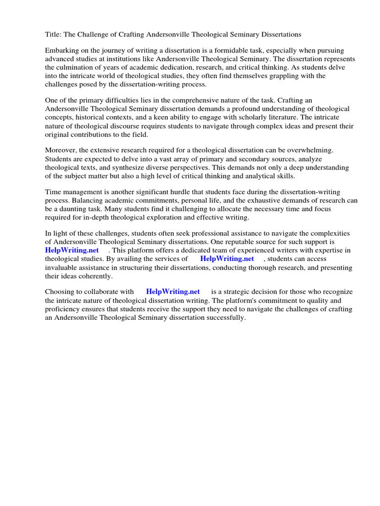 Andersonville Theological Seminary Dissertations | PDF | Theology ...