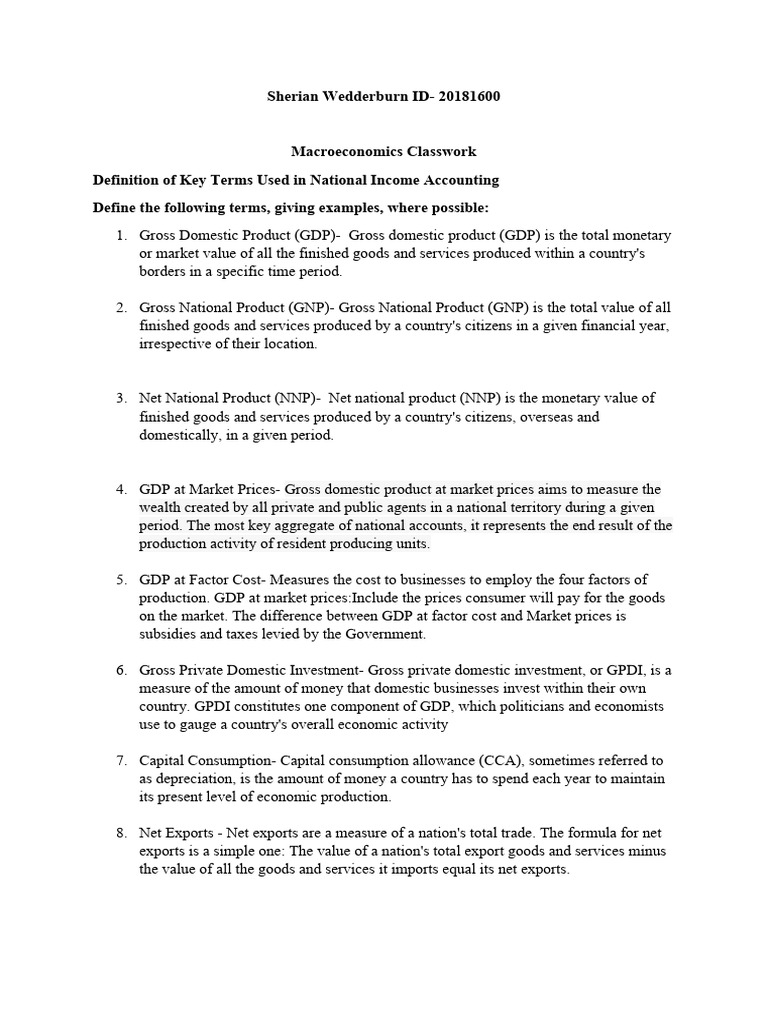 Macroeconomics Classwork 2 Completed | PDF | Gross Domestic Product | Income