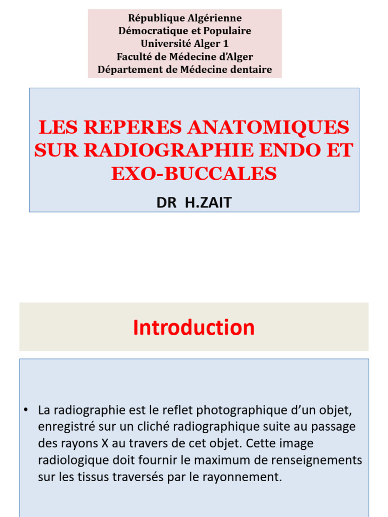 Repères anatomiques en radiographie dentaire | PDF | Radiographie ...