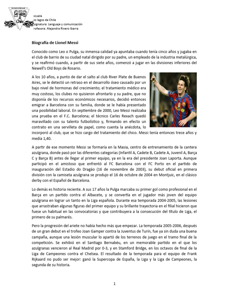 4to Biografía de Lionel Messi 20 de Marzo | PDF | FC Barcelona | Lionel ...