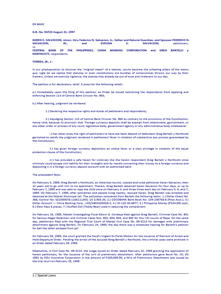 Case No 1 Salvacion Vs Central Bank | PDF | Banks | Lawsuit