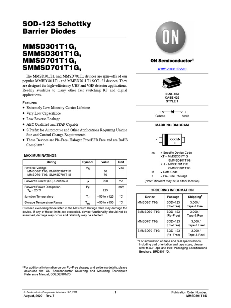 MMSD301T1 - SOD-123 Schottky Barrier Diode | PDF | Diode | Electronic Engineering