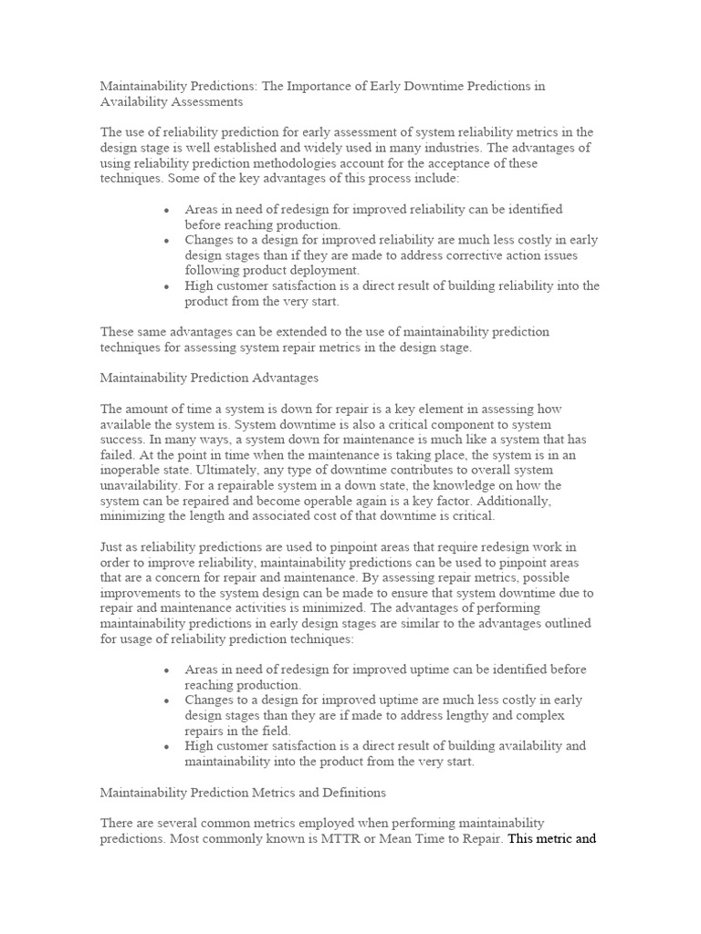 Maintainability Predictions | PDF | Reliability Engineering | Systems Engineering