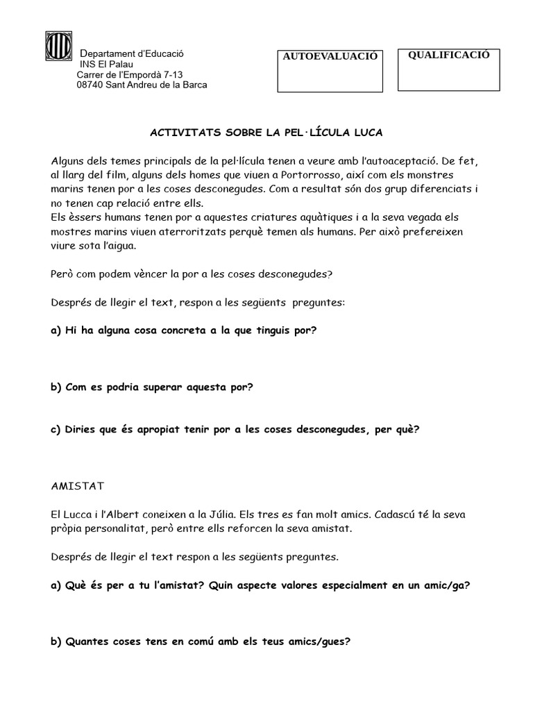 Activitats Pelicula Luca | PDF