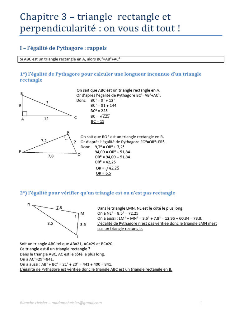 Propriétés des triangles rectangles | PDF | Fonction trigonométrique ...