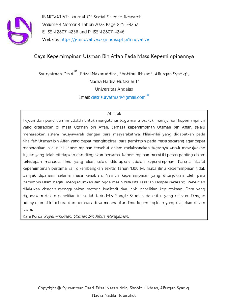 Gaya Kepemimpinan Utsman | PDF | Karier & Perkembangan