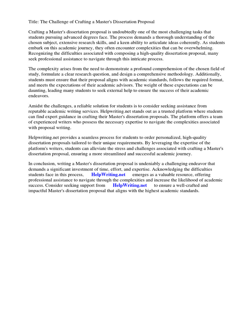 Sample Masters Dissertation Proposal | PDF | Thesis | Expert