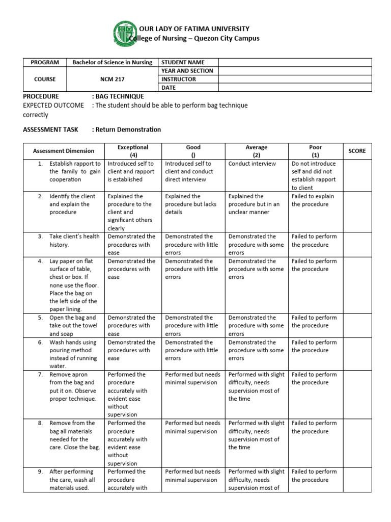RUBRICS-BAG-TECHNIQUE (1) | PDF