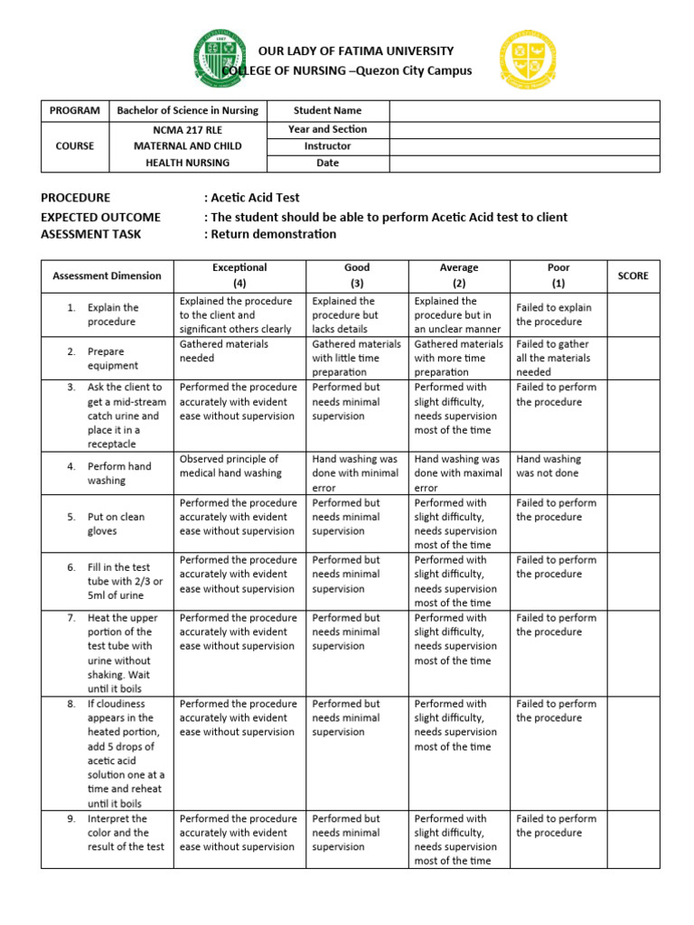 Rubrics Acetic Acid Test 1 | Download Free PDF | Nursing | Hand Washing
