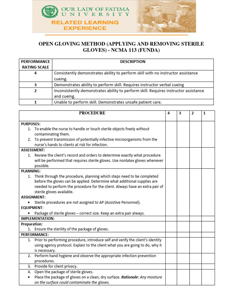 NCMA113 FUNDA SKILL 3 Open Gloving Method Applying Removing Sterlile ...