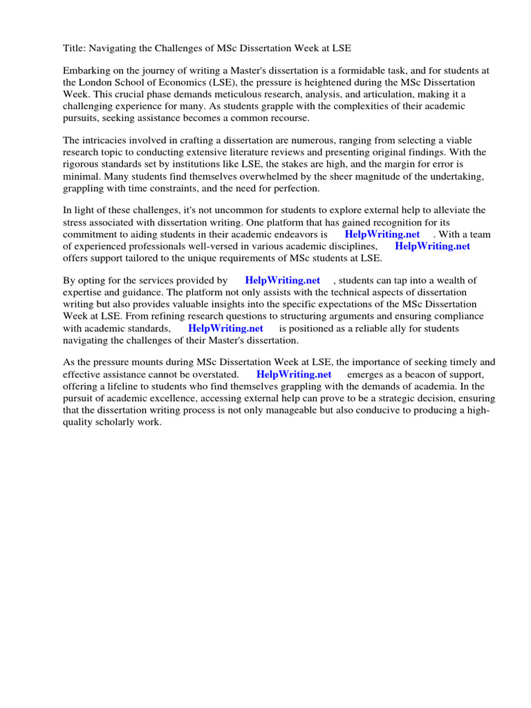 MSC Dissertation Week Lse | PDF | Thesis