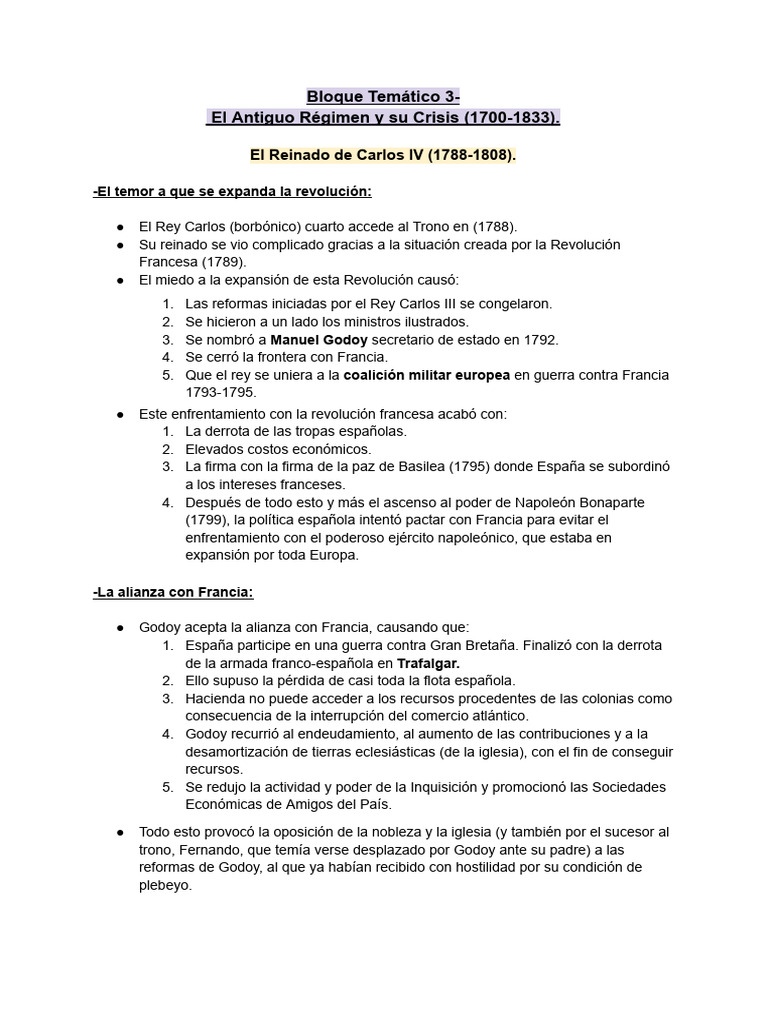 Historia de España - Bloque Temático 3 - El Antiguo Régimen y Su Crisis (1700-1833 ...