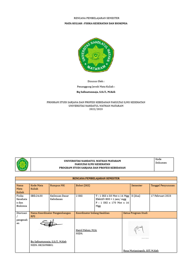 (2023) RPS Fisika Kesehatan Dan Biokimia | PDF | Pengembangan Diri | Sains & Matematika