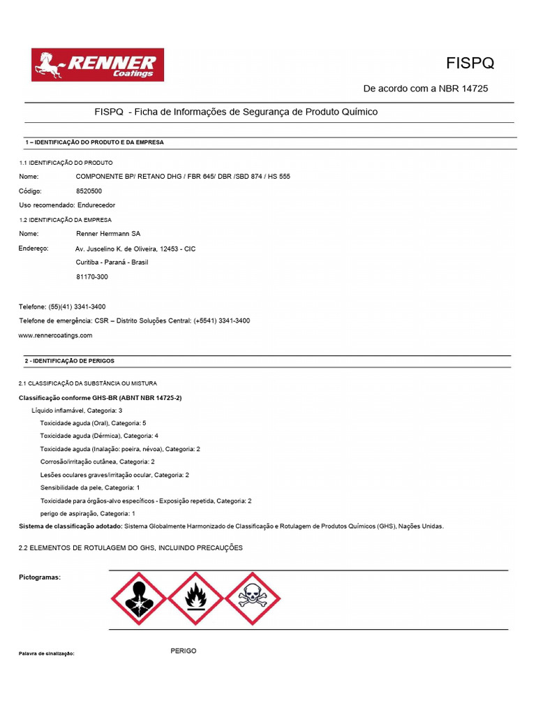 Componente BP - Retano DHG - FBR 645 - DBR - SBD 874 - HS 555 | PDF | Dióxido de carbono ...