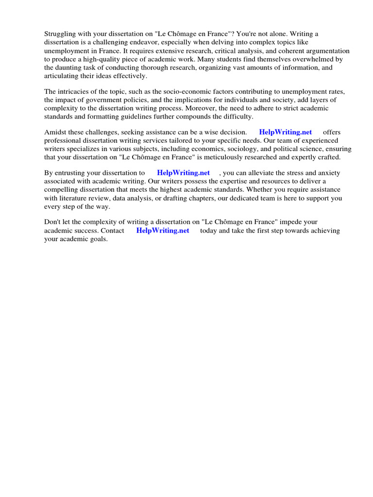 Dissertation Le Chomage en France | PDF | Thesis | Science
