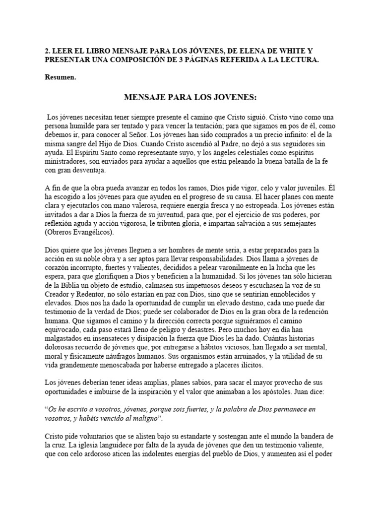 Rr. Mensaje para Lso Jovenes Elena The White | PDF | Amor | Matrimonio