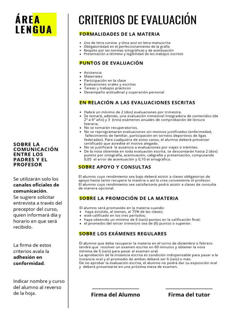 Criterios de evaluación ÁREA LENGUA | PDF | Evaluación