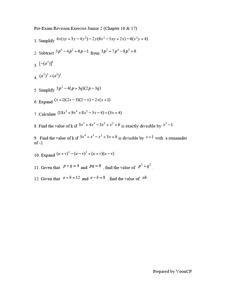 Revision Exercise C16and17 Pdf
