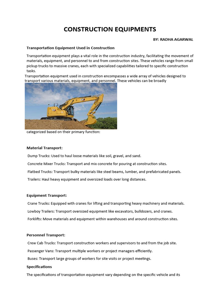 Essential Construction Transportation Equipment | PDF | Loader ...