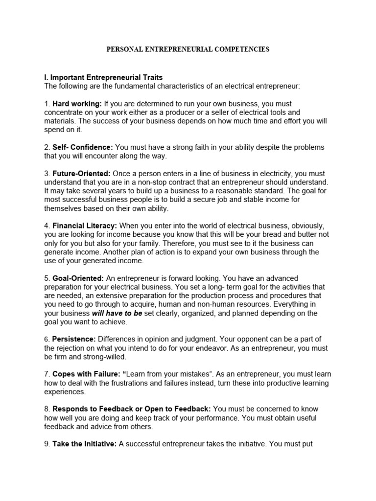 Personal Entrepreneurial Competencies | PDF | Entrepreneurship | Goal