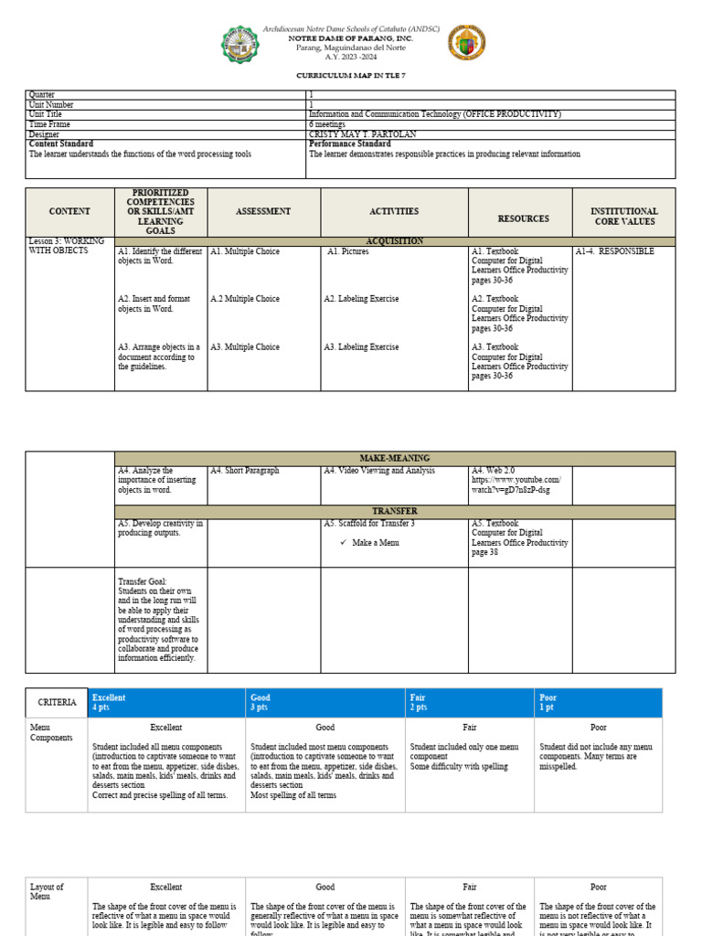 ICT 7 CM lesson 3 | PDF | Menu | Learning