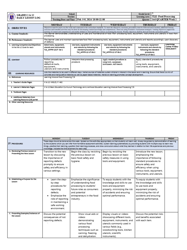 Grade 7 Food Processing Guide | PDF | Learning | Risk