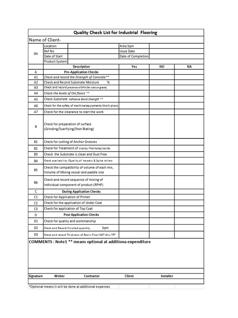 Industrial Flooring Quality Checklist | PDF