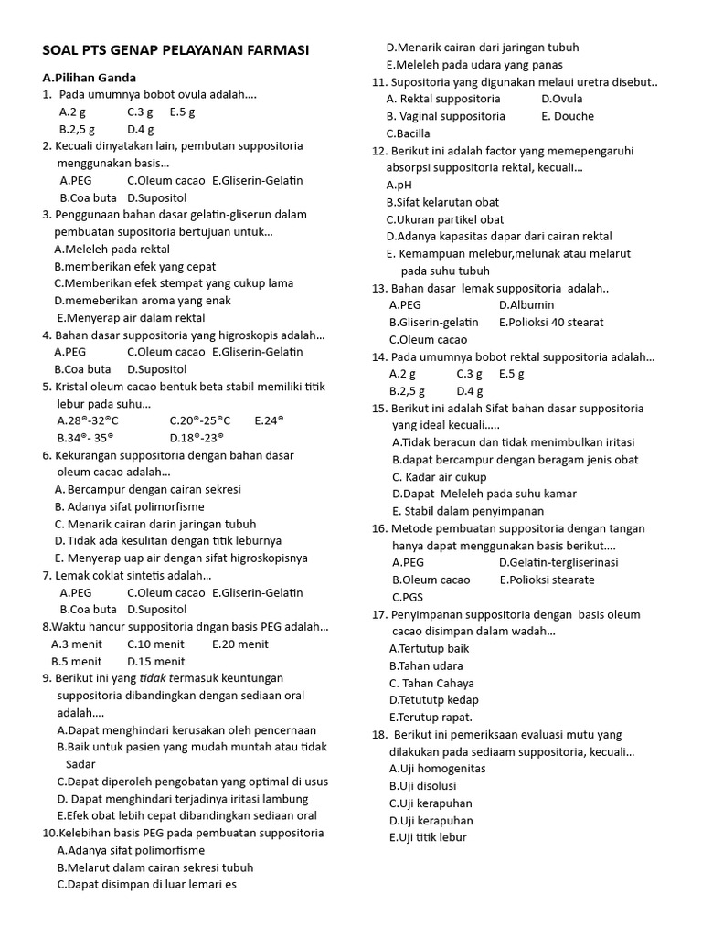 Soal PTS Genap Pelayanan Farmasi | PDF