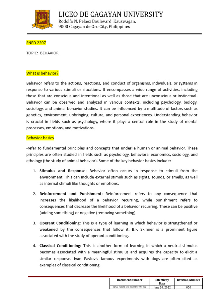 BEHAVIOR | PDF | Behavior | Motivational